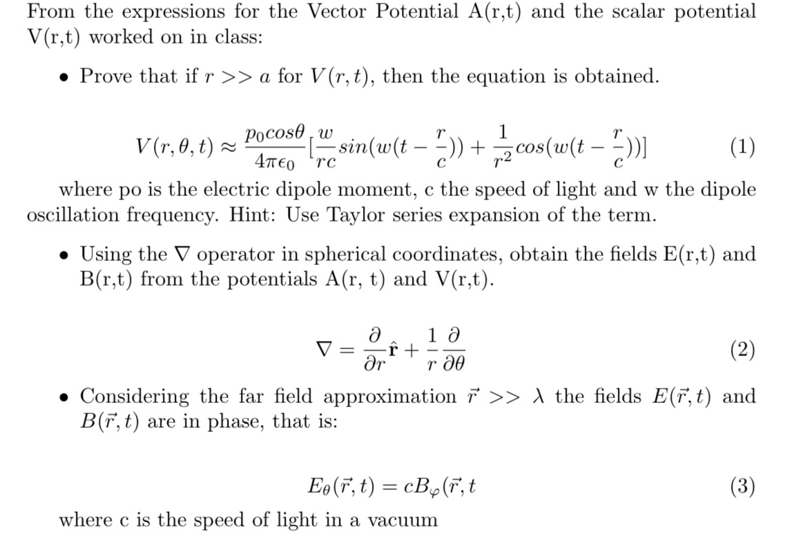 Solved From the expressions for the Vector Potential A(r,t) | Chegg.com