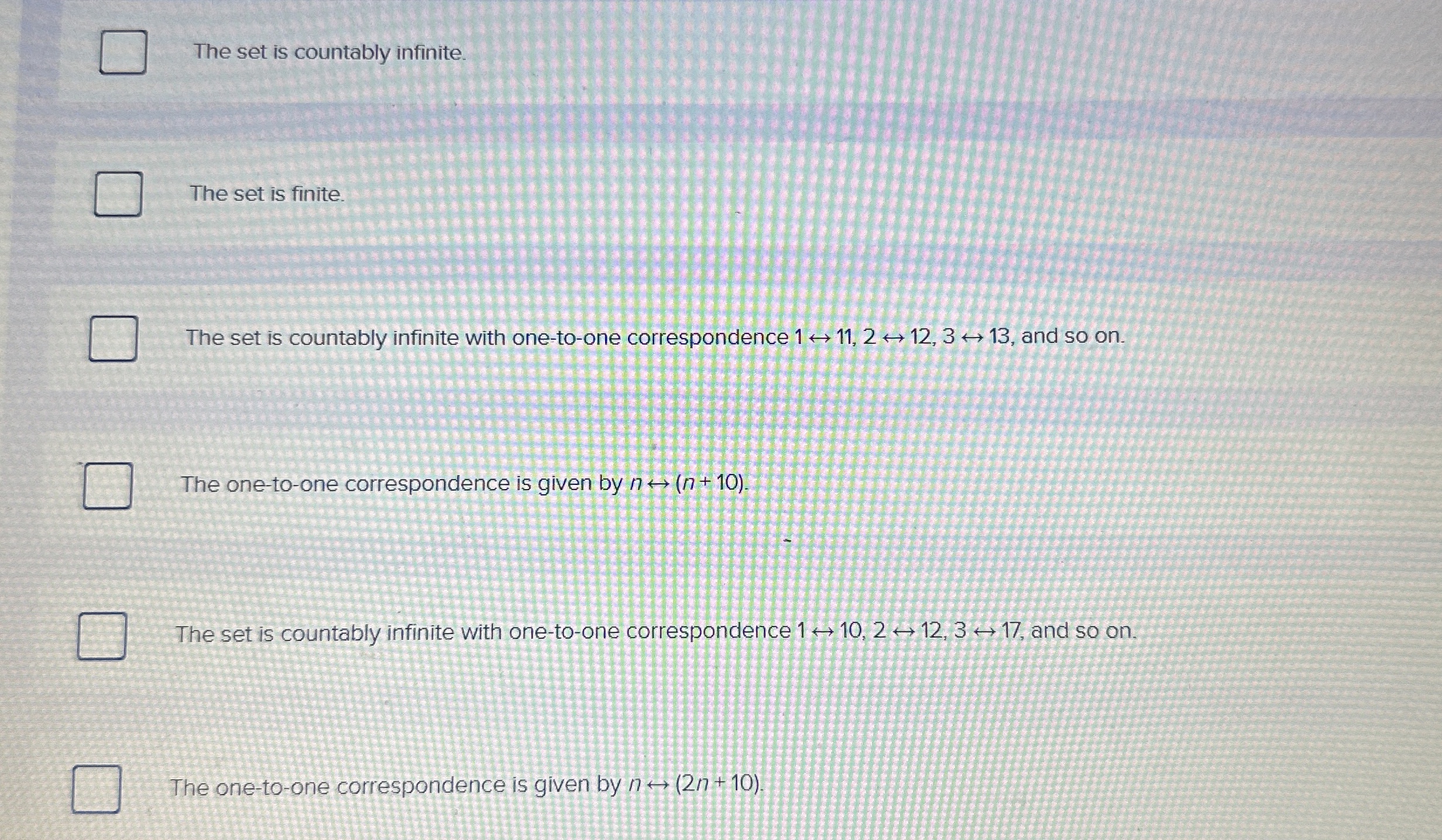 Solved The set is countably infinite.The set is finite.The | Chegg.com