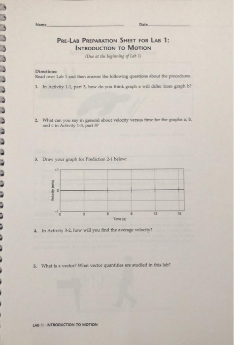Name Date PRE-LAB PREPARATION SHEET FOR LAB 1: | Chegg.com