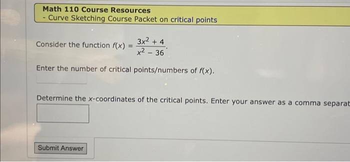 Solved Math 110 Course Resources - Curve Sketching Course | Chegg.com
