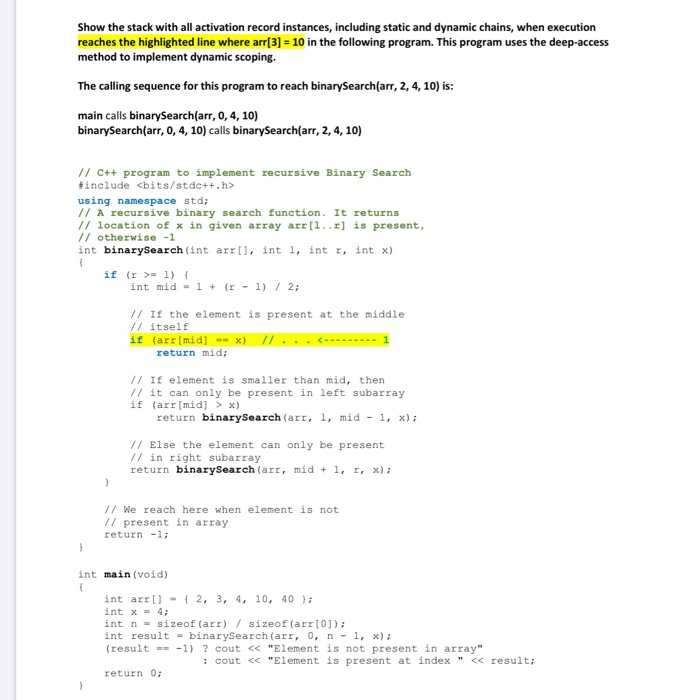 Show the stack with all activation record instances, | Chegg.com