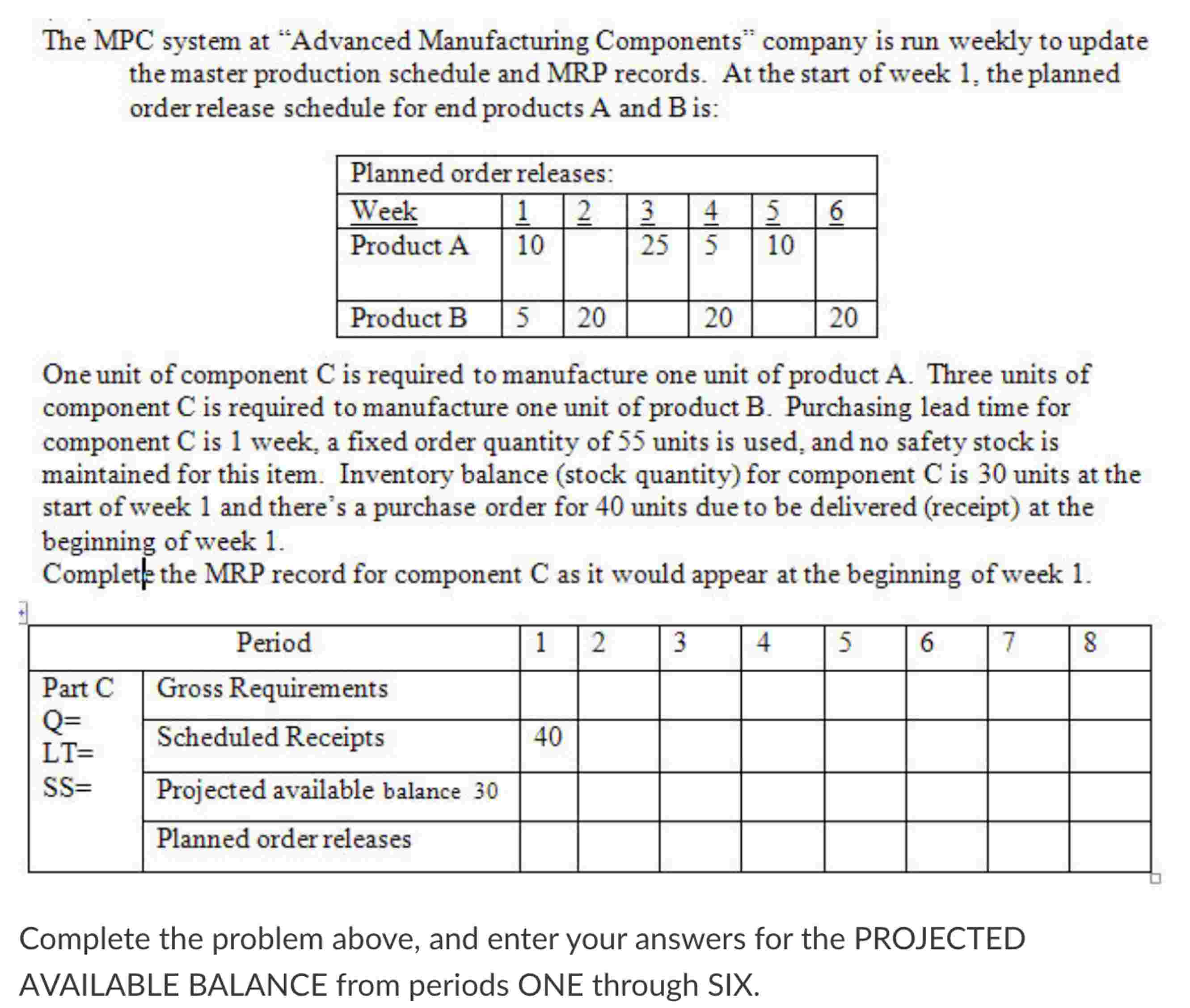 Solved The MPC system at "Advanced Manufacturing Components" | Chegg.com