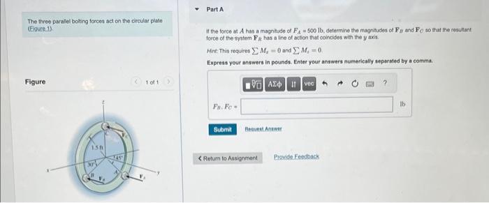 Solved The three parallel boiting forces act on the circular | Chegg.com
