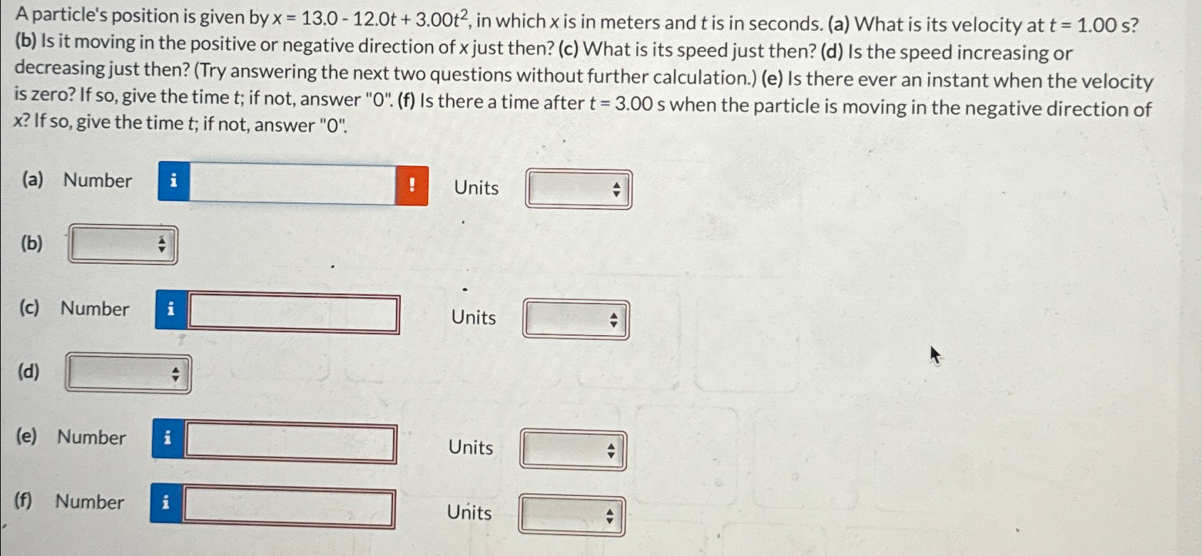 Solved A particle's position is given by | Chegg.com