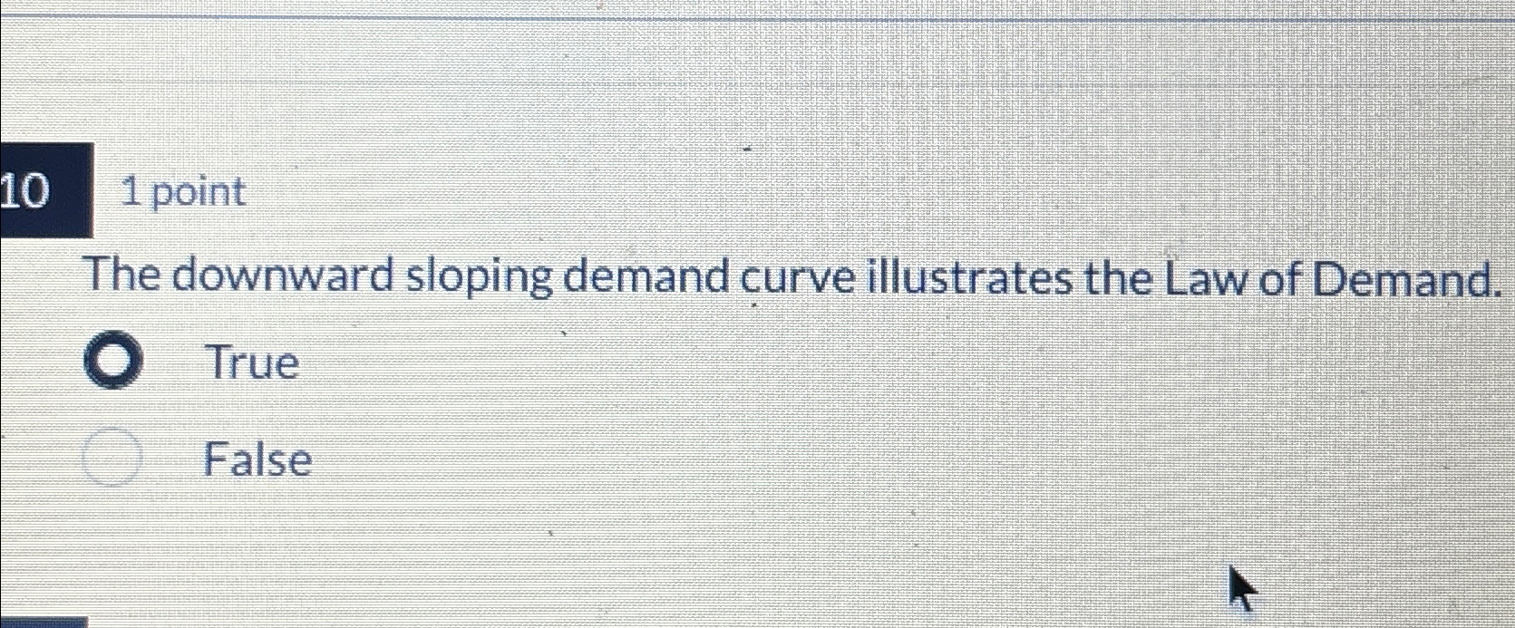 Solved 1 ﻿pointThe downward sloping demand curve illustrates | Chegg.com
