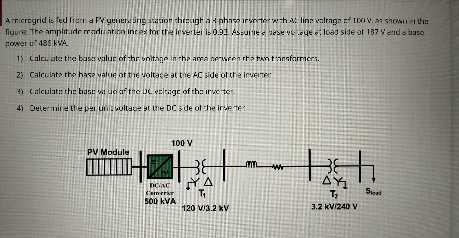 A microgrid is fed from a PV generating station | Chegg.com