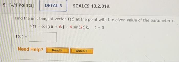 Solved 1. [-/1 Points] DETAILS SCALC9 13.1.003. Find the | Chegg.com