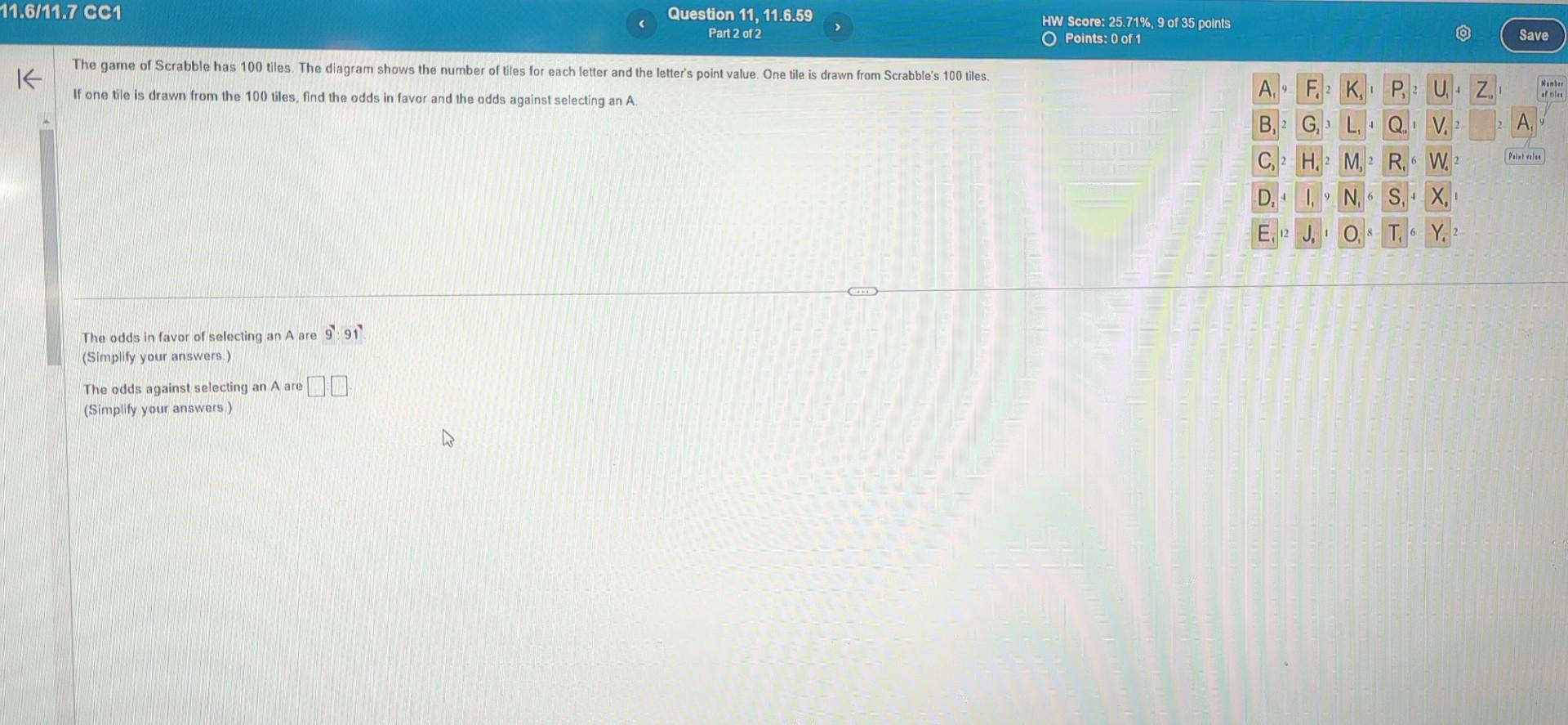 Solved The game of Scrabble has 100 tiles. The diagram shows | Chegg.com