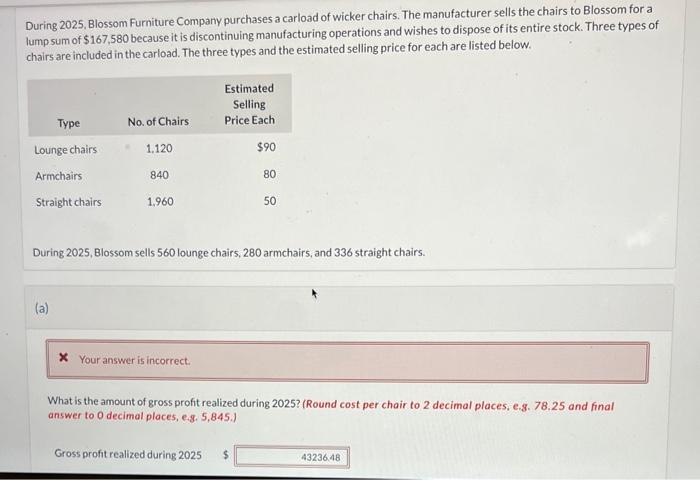 Solved During 2025. Blossom Furniture Company purchases a | Chegg.com