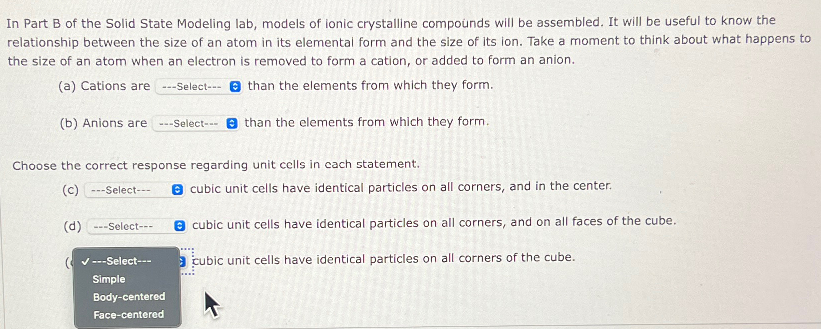 Solved In Part B of the Solid State Modeling lab, models of | Chegg.com