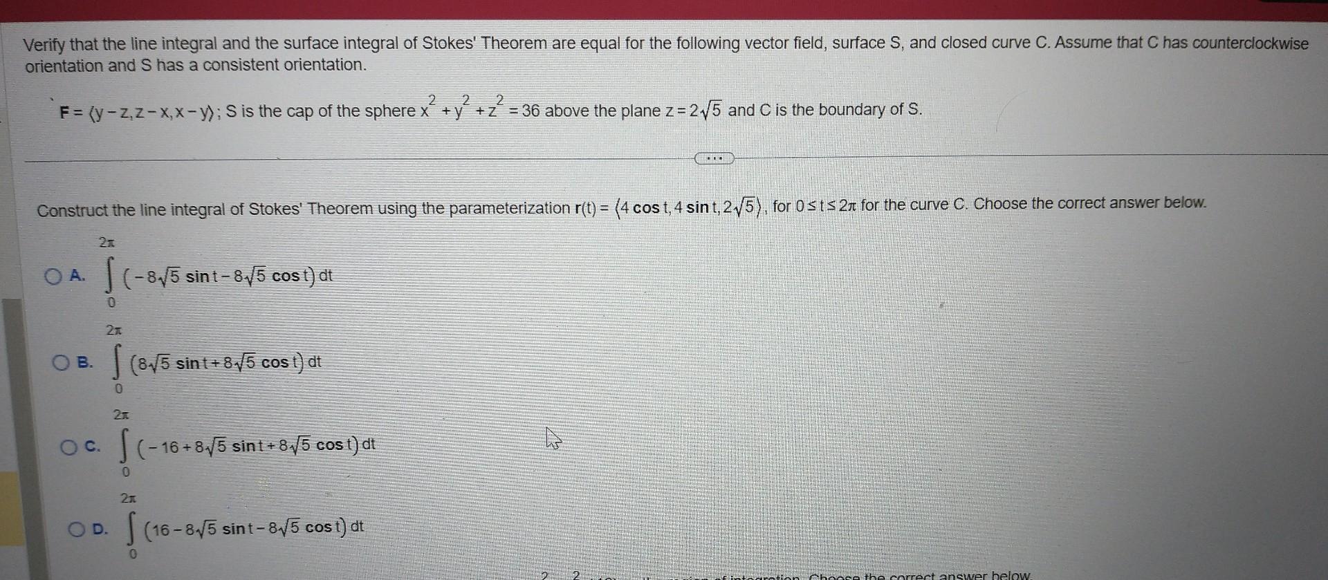 Solved Verify that the line integral and the surface | Chegg.com