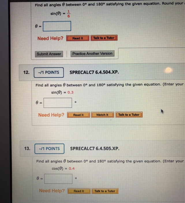 Solved Find all angles theta between 0 degrees and 180 | Chegg.com