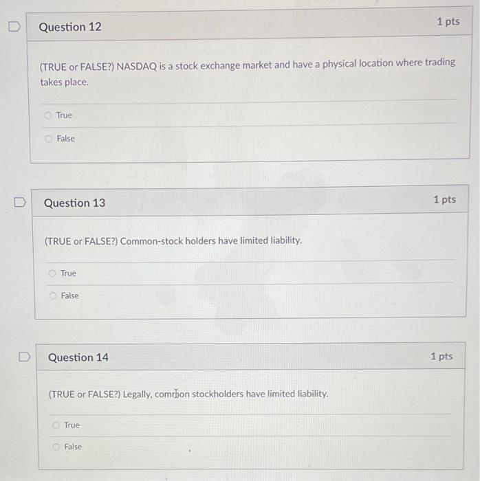 Solved D 1 pts Question 12 (TRUE or FALSE?) NASDAQ is a | Chegg.com Solved D 1 pts Question 12 (TRUE or FALSE?) NASDAQ is a | Chegg.com