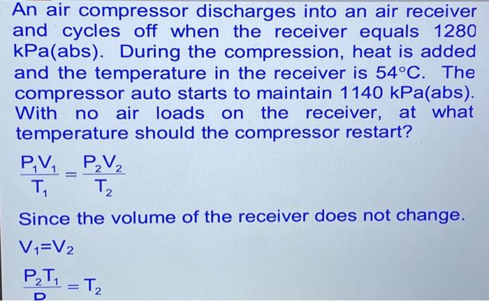 Solved An air compressor discharges into an air receiver and | Chegg.com