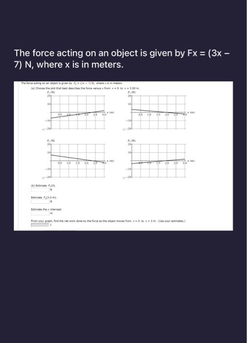 Solved The Force Acting On An Object Is Given By Fx 3x− 7