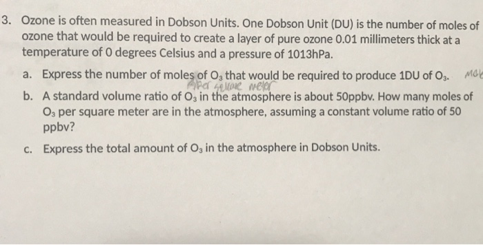 3. Ozone is often measured in Dobson Units. One | Chegg.com