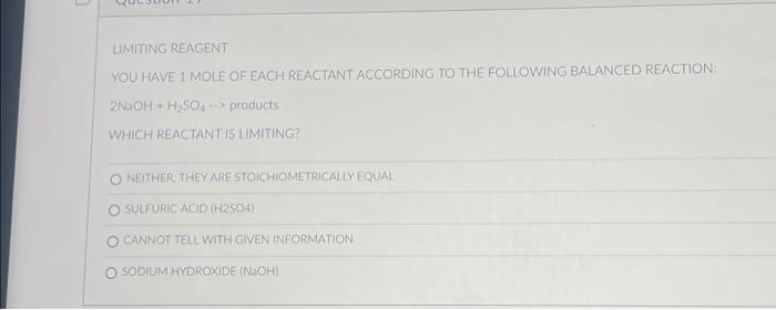 Solved LIMITING REAGENT VOUHAVE: MOIFOFEACH REACTANT | Chegg.com
