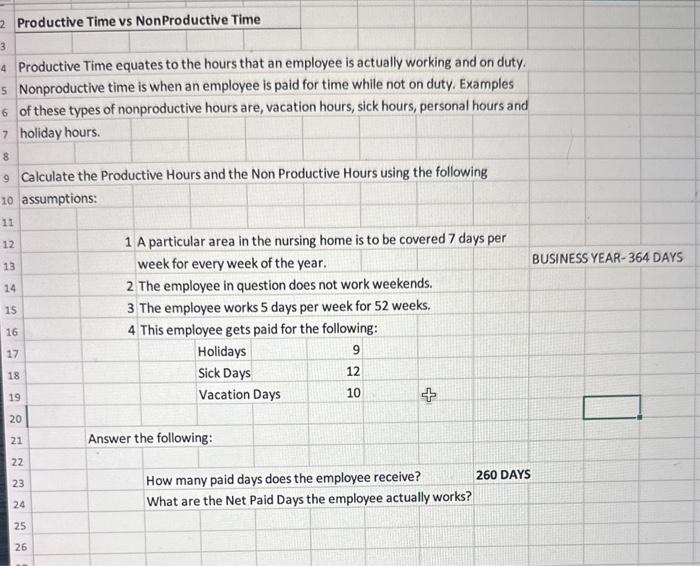 Solved 2 Productive Time vs NonProductive Time Productive | Chegg.com