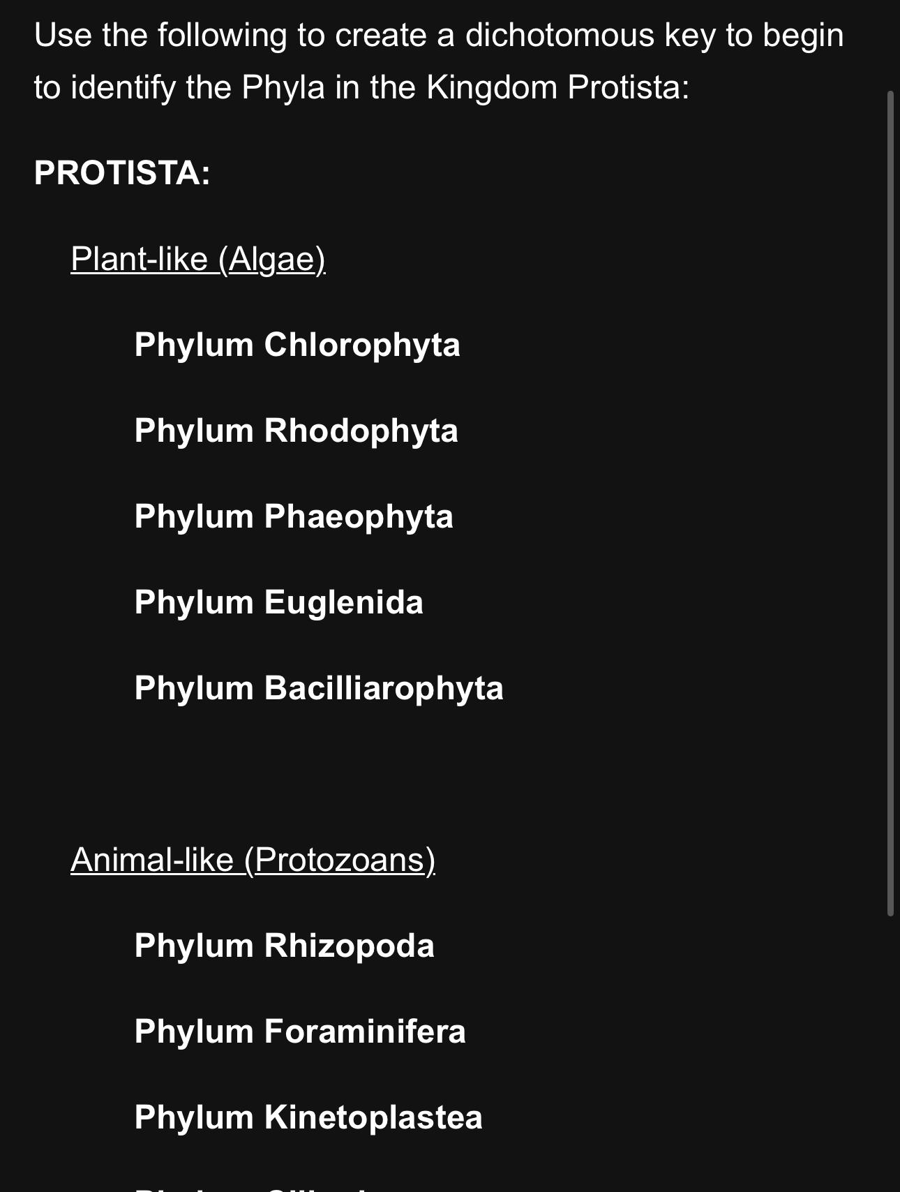 Solved Use the following to create a dichotomous key to | Chegg.com