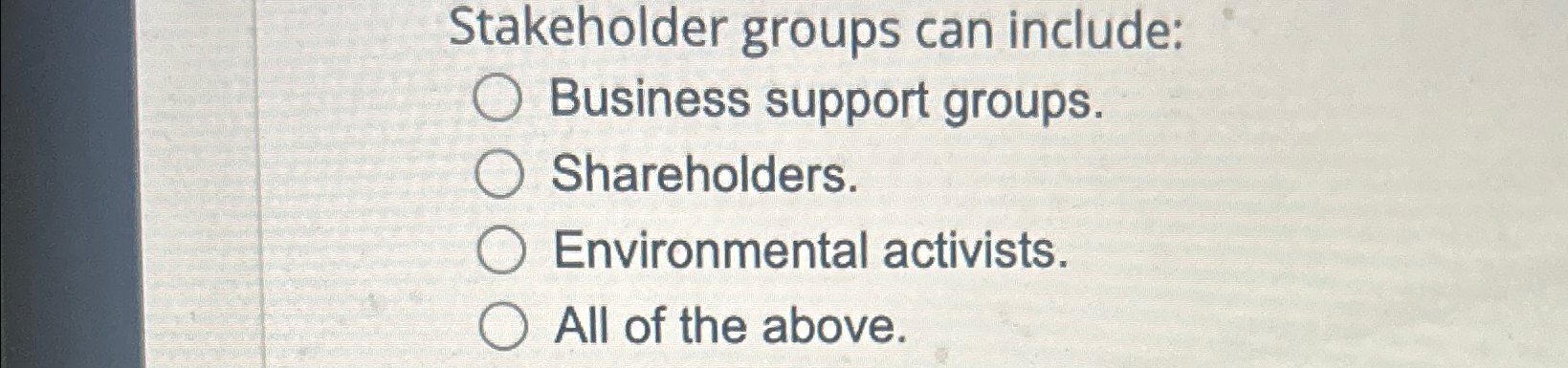 Solved Stakeholder groups can include:Business support | Chegg.com