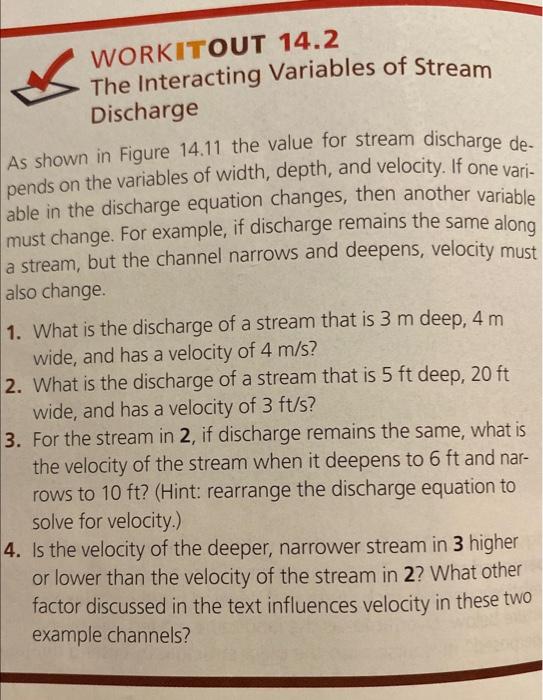 Solved WORKITOUT 14.2 The Interacting Variables of Stream | Chegg.com