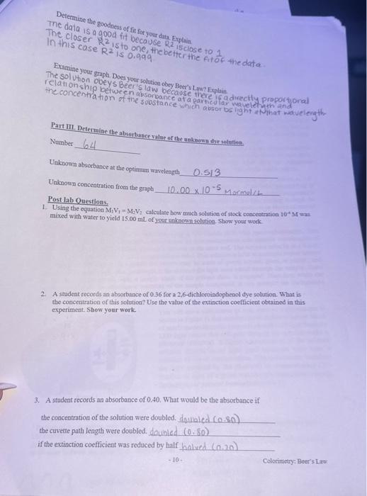Solved Post lab Questions. 1. Using the equations, M2 V1=M2 | Chegg.com