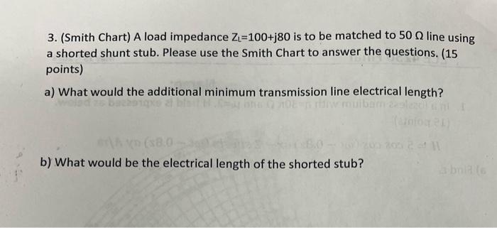 Solved 3. (Smith Chart) A load impedance ZL=100+j80 is to be | Chegg.com