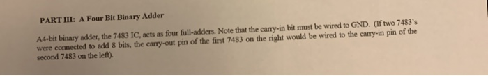 Solved PART III: A Four Bit Binary Adder A4-bit binary | Chegg.com