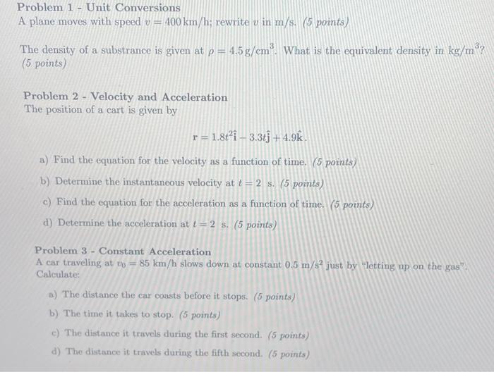 Solved Problem 1 - Unit Conversions A plane moves with speed | Chegg.com