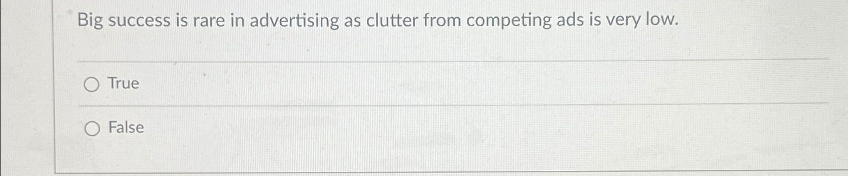Solved Big success is rare in advertising as clutter from | Chegg.com