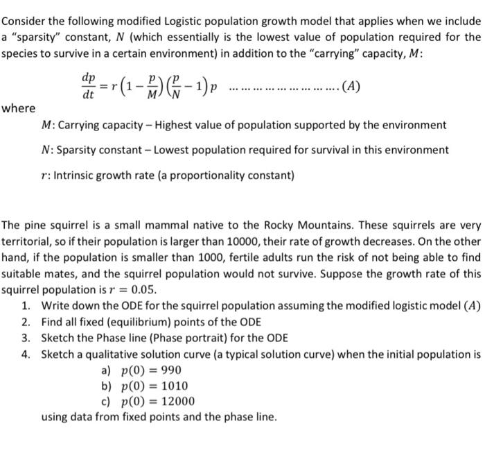 Solved Consider the following modified Logistic population | Chegg.com