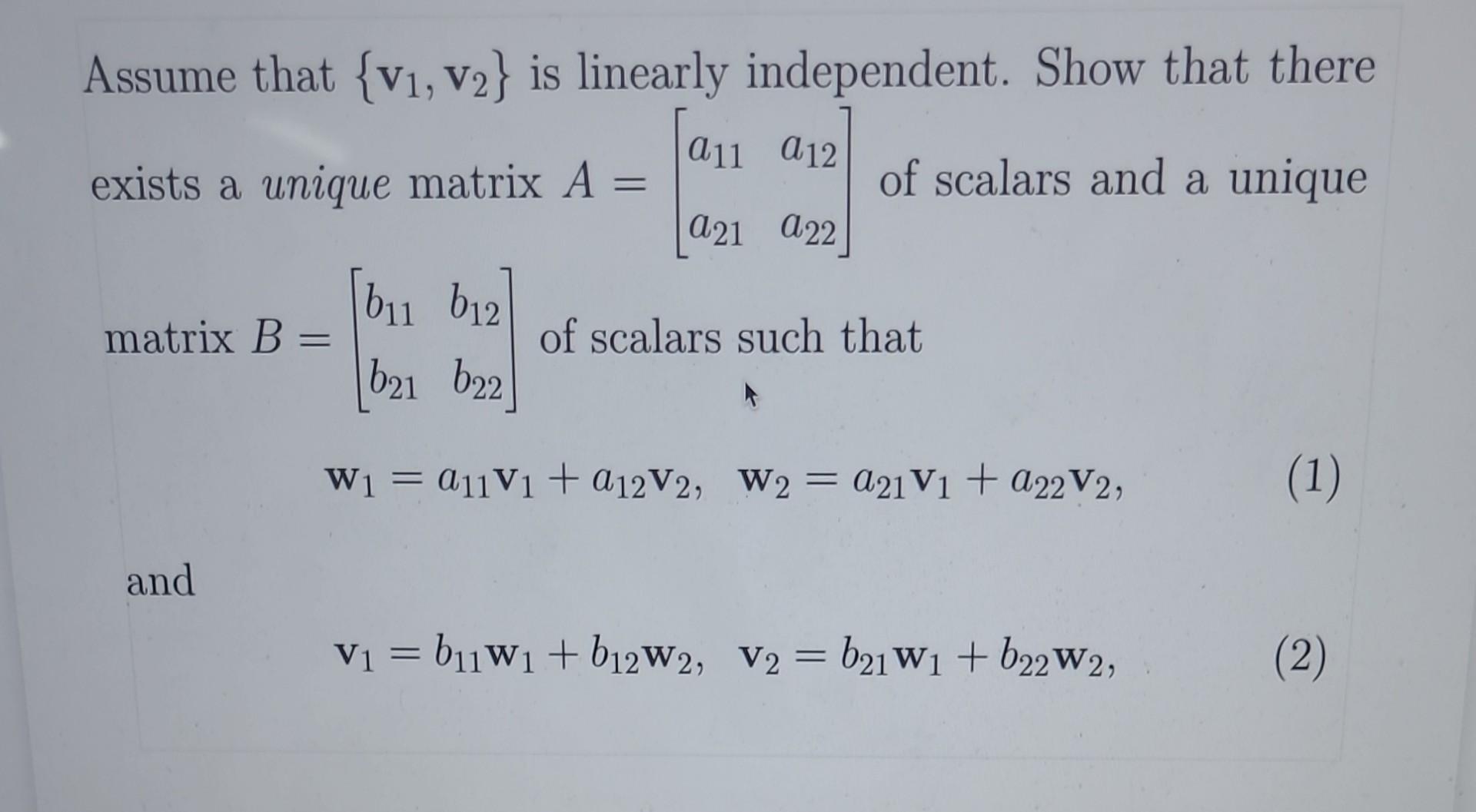 Solved Assume that {v1,v2} is linearly independent. Show | Chegg.com