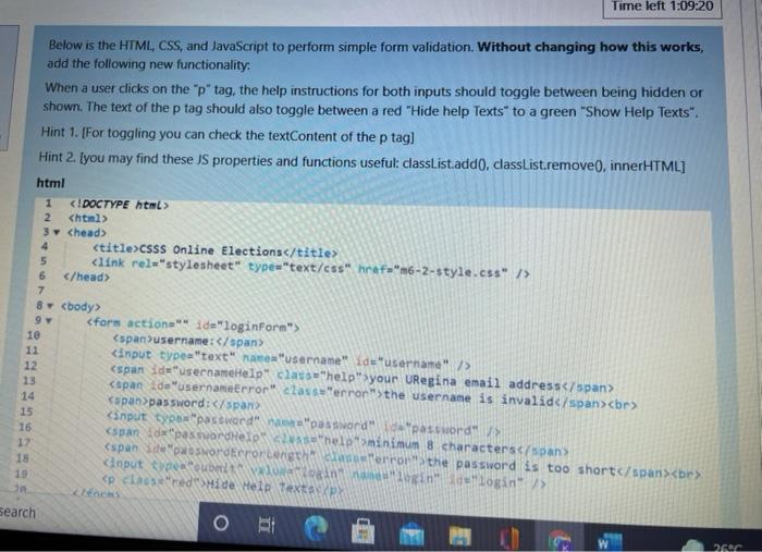 Solved Time Left 10920 Below Is The Html Css And 1865
