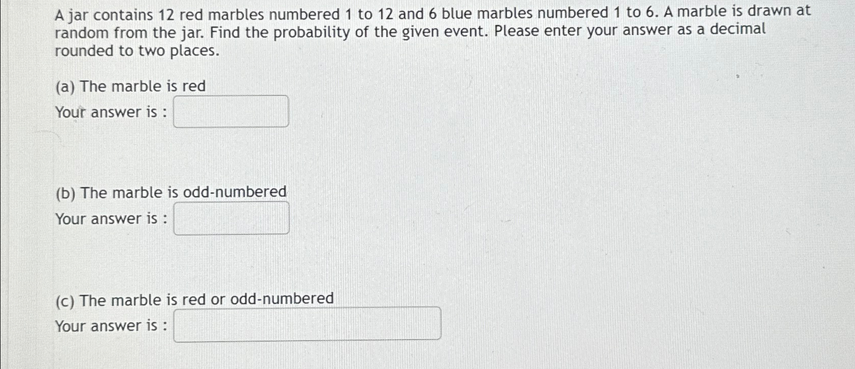 Solved A jar contains 12 ﻿red marbles numbered 1 ﻿to 12 ﻿and | Chegg.com
