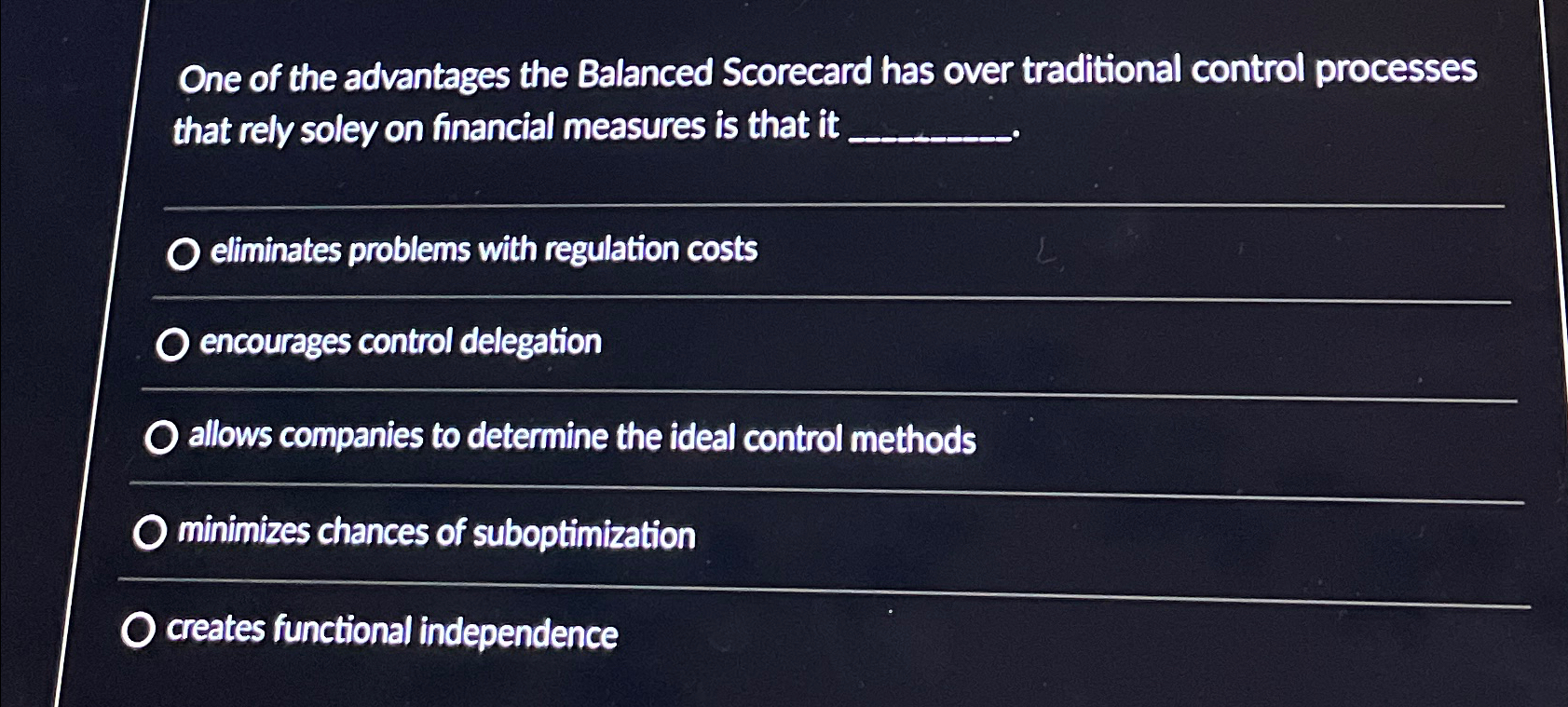 Solved One of the advantages the Balanced Scorecard has over | Chegg.com