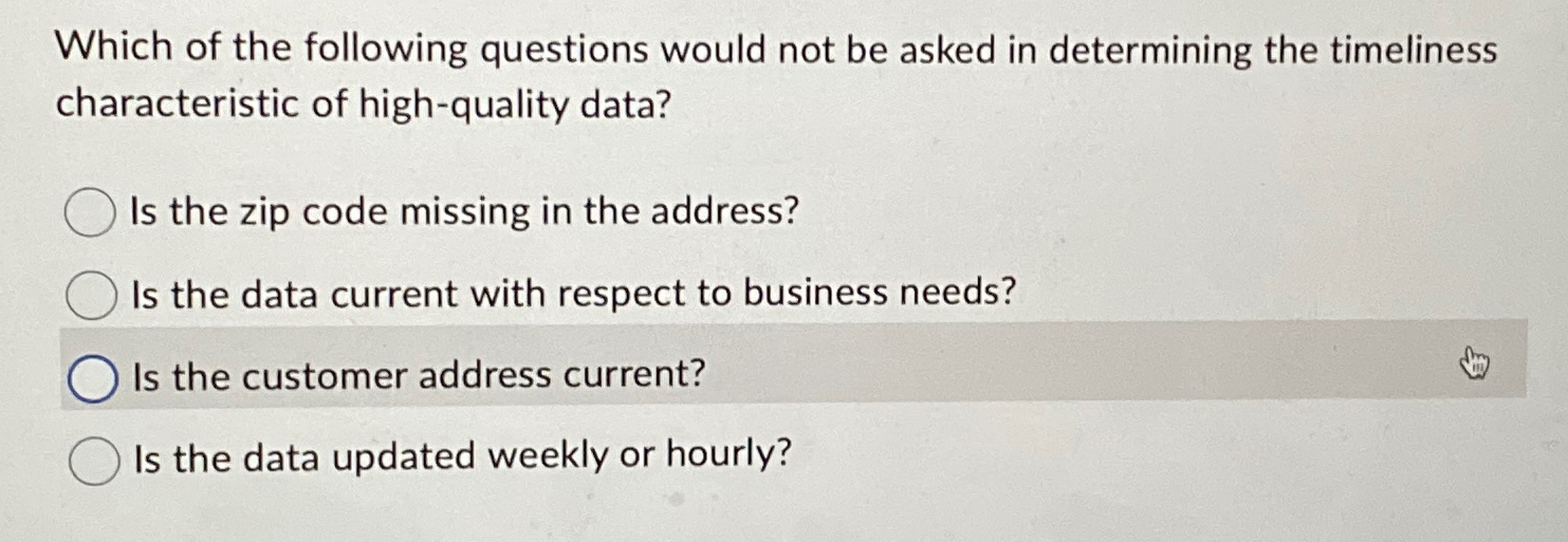 Solved Which of the following questions would not be asked | Chegg.com