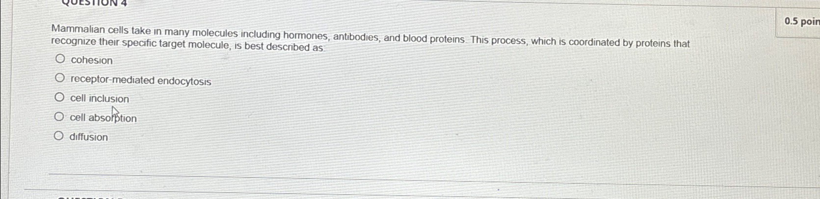 Solved Mammalian cells take in many molecules including | Chegg.com
