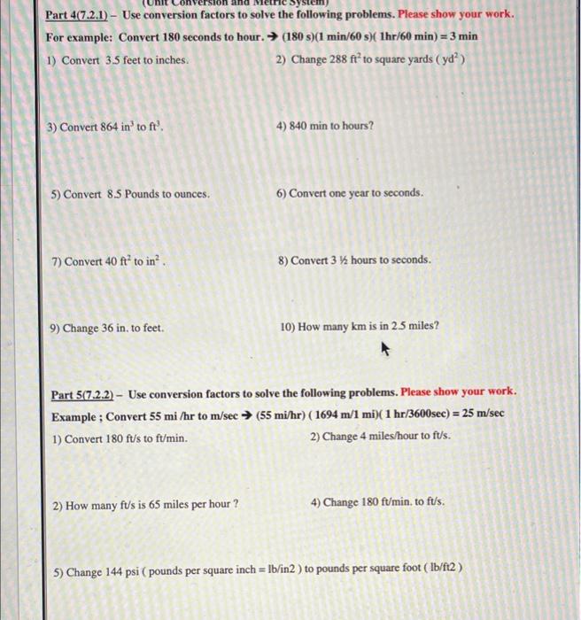 Solved Part 4(7.2.1) - Use conversion factors to solve the | Chegg.com