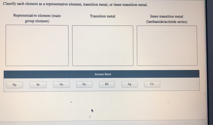 Solved Classify each element as a representative element, | Chegg.com