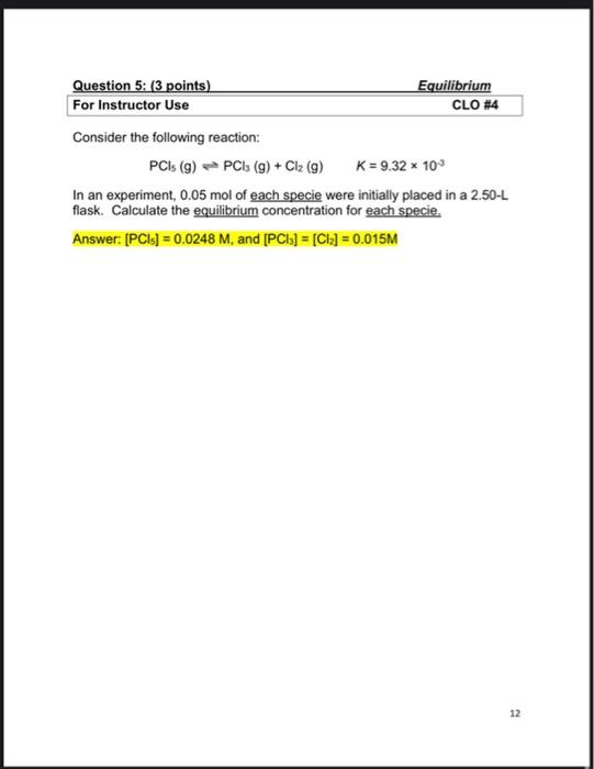 Solved Consider the following reaction: PCl5( g)⇌PCl3( | Chegg.com