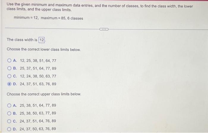 Solved Use the given minimum and maximum data entries, and | Chegg.com