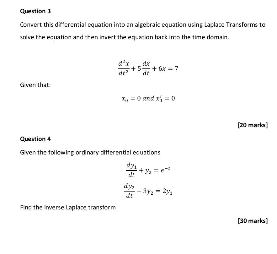 Solved Convert this differential equation into an algebraic | Chegg.com