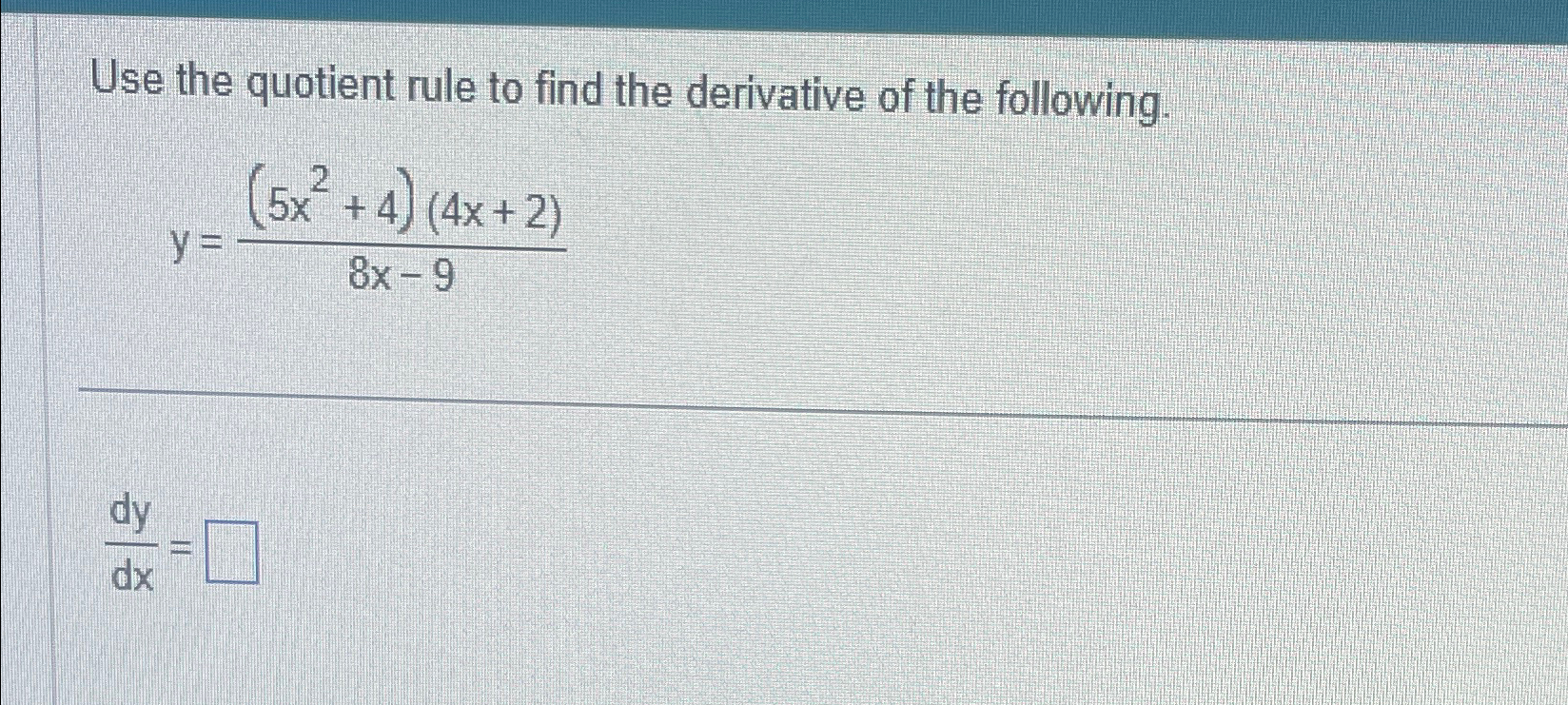 Solved Use the quotient rule to find the derivative of the | Chegg.com