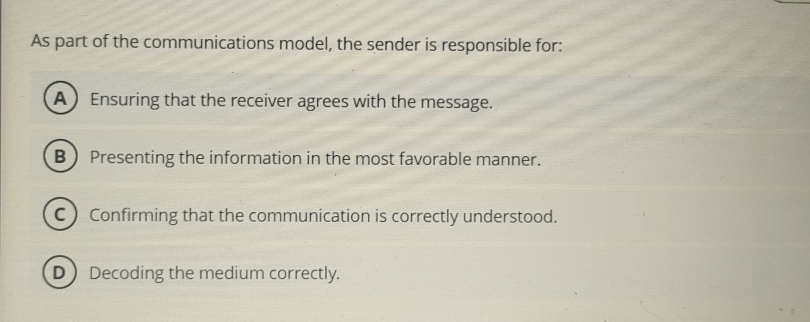 Solved As part of the communications model, the sender is | Chegg.com