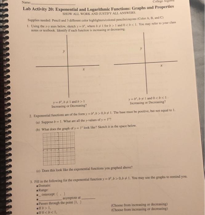 Solved Name Lab Activity 20: Exponential and Logarithmic | Chegg.com