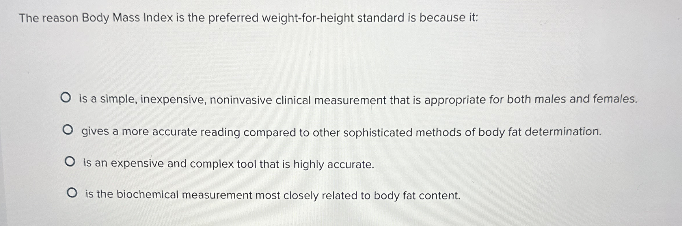 Solved The reason Body Mass Index is the preferred | Chegg.com