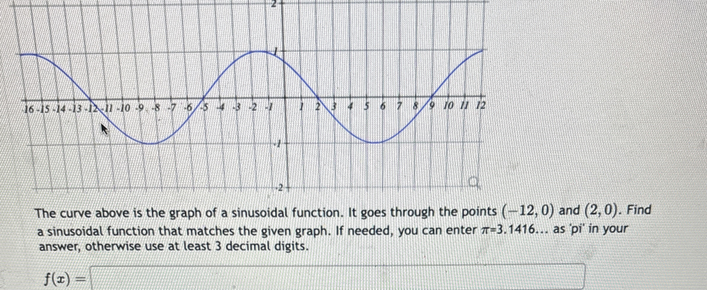 Solved The curve above is the graph of a sinusoidal | Chegg.com
