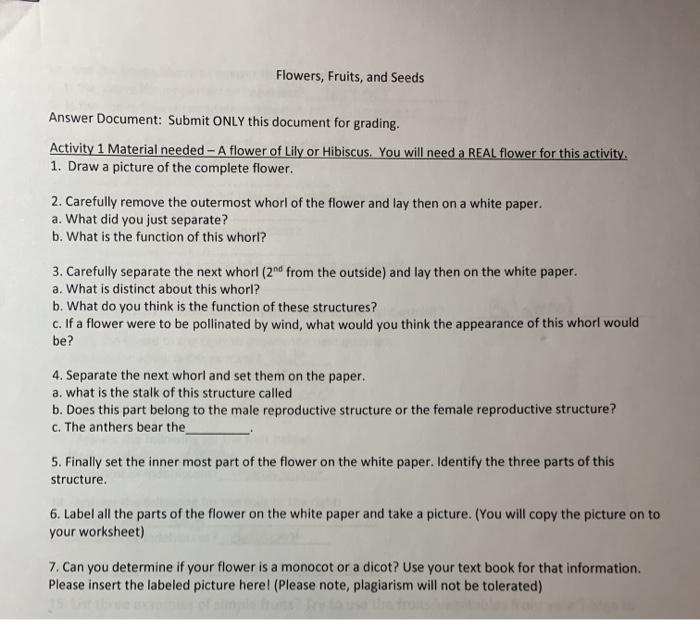 Solved Flowers, Fruits, and Seeds Answer Document: Submit | Chegg.com