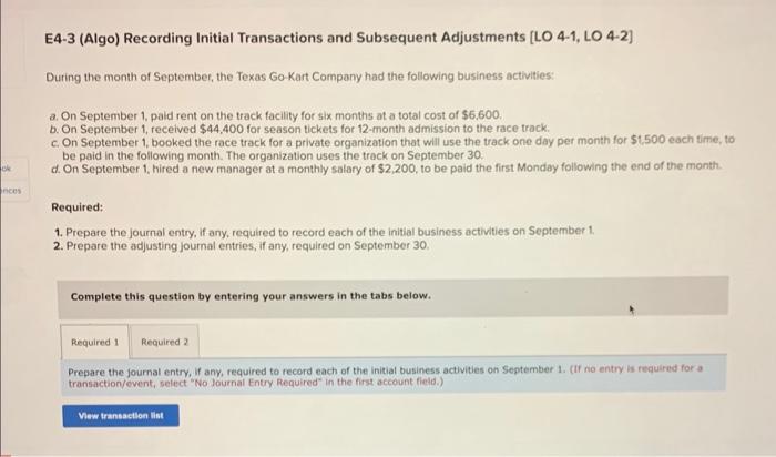 Solved E4-3 (Algo) Recording Initial Transactions and | Chegg.com