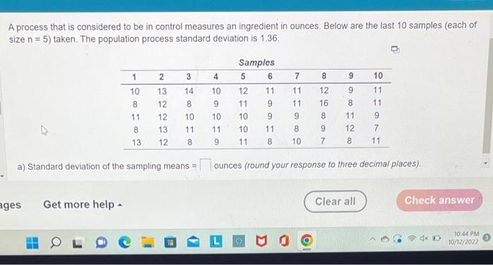Solved A process that is considered to be in control | Chegg.com